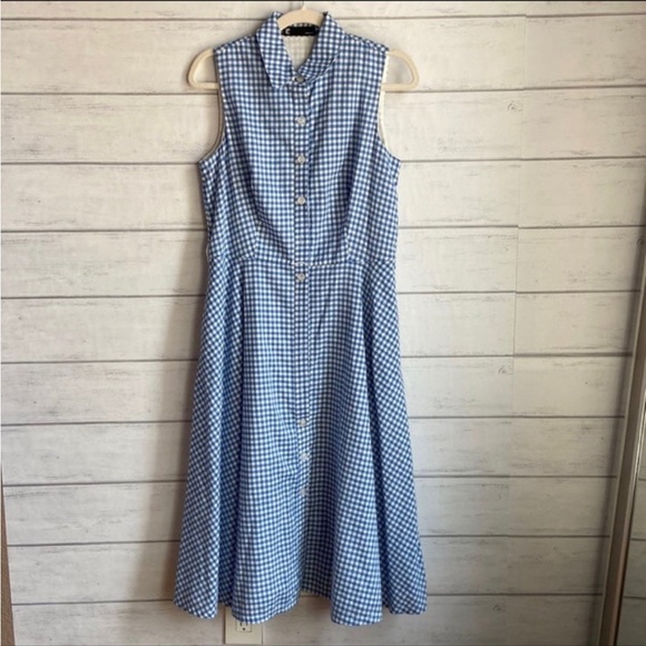 Leslie Fay | Dresses | Leslie Fay Blue Gingham Checkered Midi Dress ...